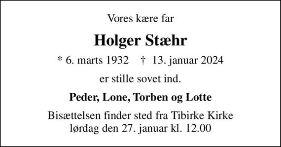 Holger Stæhr | Dødsannoncer i Danmark