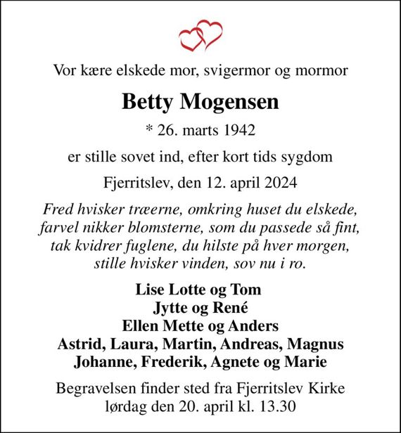 Betty Mogensen | Dødsannoncer i Danmark