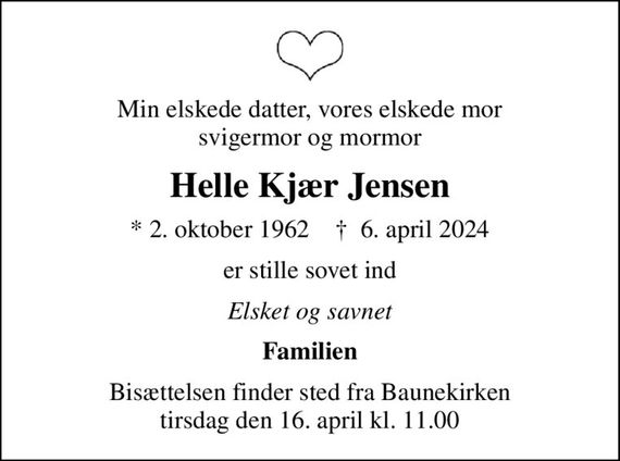 Helle Kjær Jensen | Dødsannoncer i Danmark