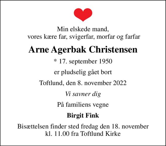 Arne Agerbak Christensen | Dødsannoncer i Danmark