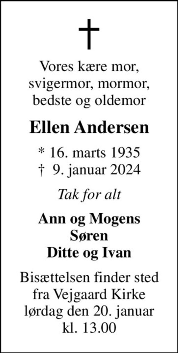Ellen Andersen | Dødsannoncer i Danmark
