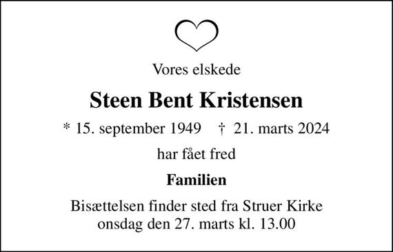 Steen Bent Kristensen | Dødsannoncer i Danmark