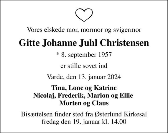 Gitte Johanne Juhl Christensen | Dødsannoncer i Danmark