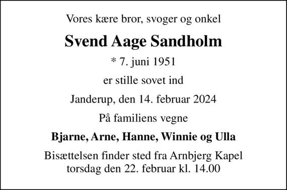 Svend Aage Sandholm | Dødsannoncer i Danmark