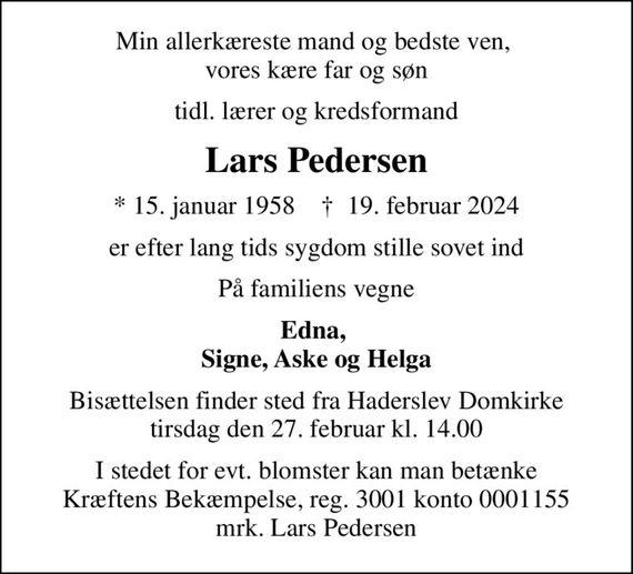 Lars Pedersen | Dødsannoncer i Danmark