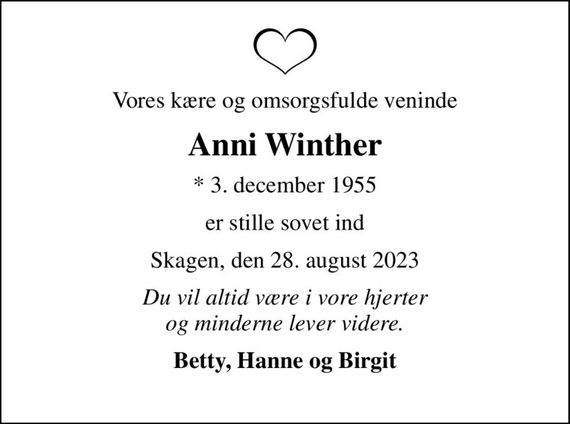 Anni Winther | Dødsannoncer i Danmark
