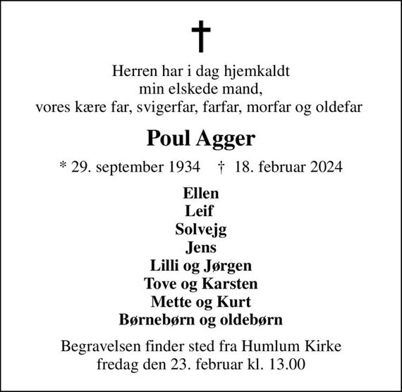 Poul Agger | Dødsannoncer i Danmark
