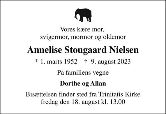 Annelise Stougaard Nielsen | Dødsannoncer i Danmark