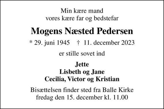 Mogens Næsted Pedersen | Dødsannoncer i Danmark