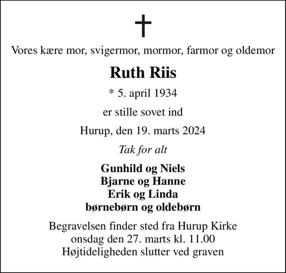 Ruth Riis | Dødsannoncer i Danmark