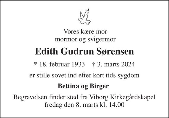 Edith Gudrun Sørensen | Dødsannoncer i Danmark
