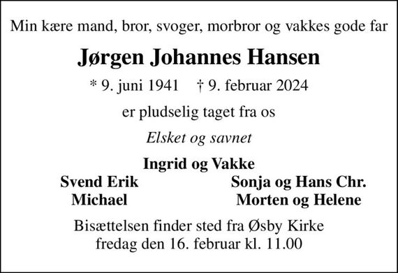 Jørgen Johannes Hansen | Dødsannoncer i Danmark