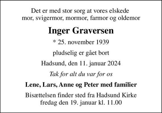 Inger Graversen | Dødsannoncer i Danmark