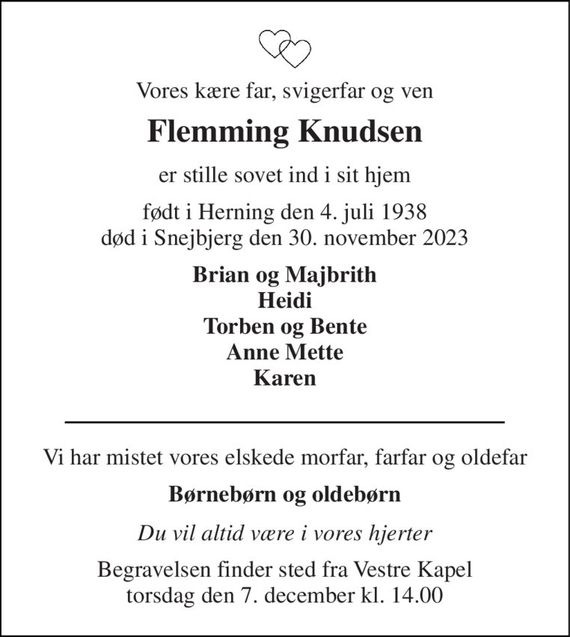 Flemming Knudsen | Dødsannoncer i Danmark