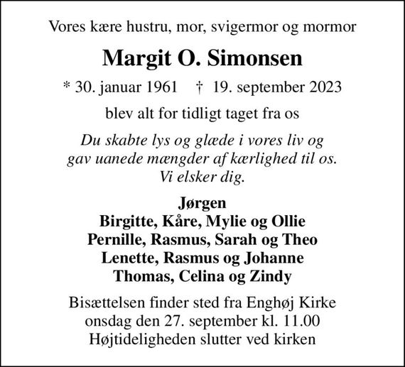 Margit Simonsen | Dødsannoncer i Danmark