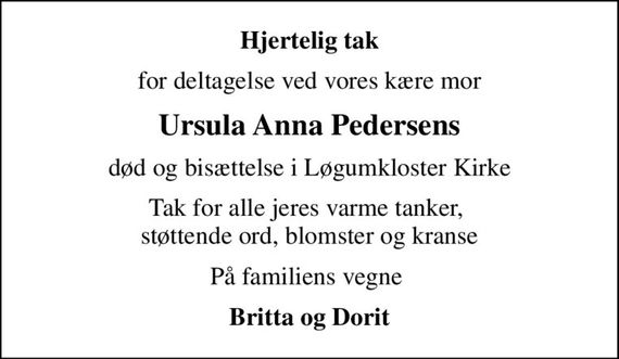 Ursula Anna Pedersen | Dødsannoncer i Danmark