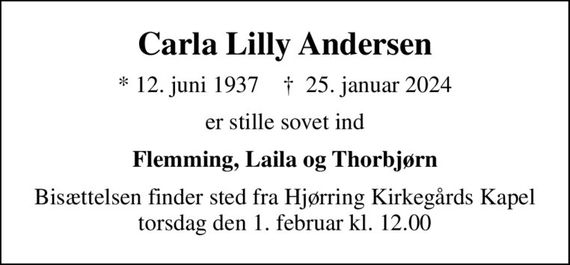 Carla Lilly Andersen | Dødsannoncer i Danmark