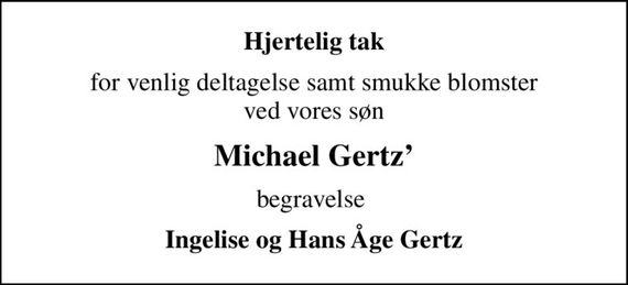 Michael Gertz | Dødsannoncer i Danmark