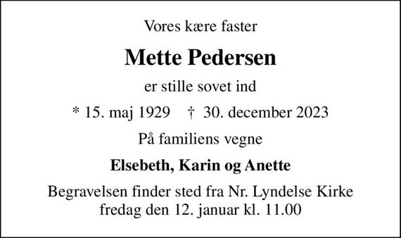 Mette Pedersen | Dødsannoncer i Danmark