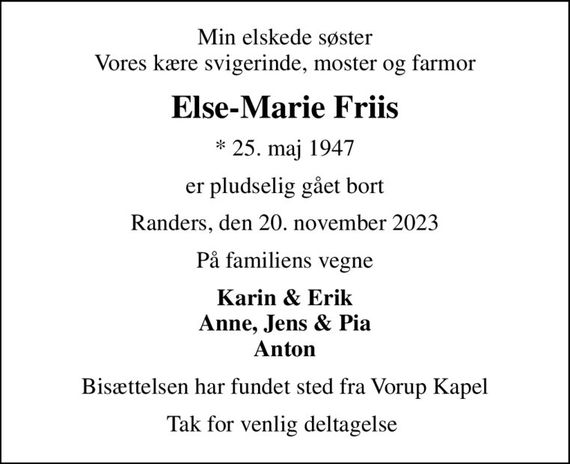 Else-Marie Friis | Dødsannoncer i Danmark
