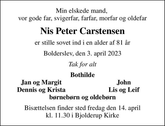 Nis Peter Carstensen | Dødsannoncer i Danmark