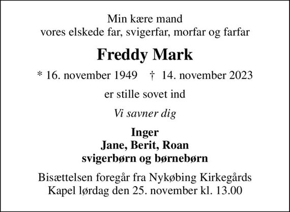 Freddy Mark | Dødsannoncer i Danmark