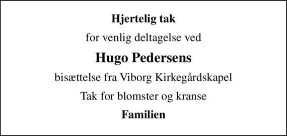 Hugo Pedersen | Dødsannoncer i Danmark