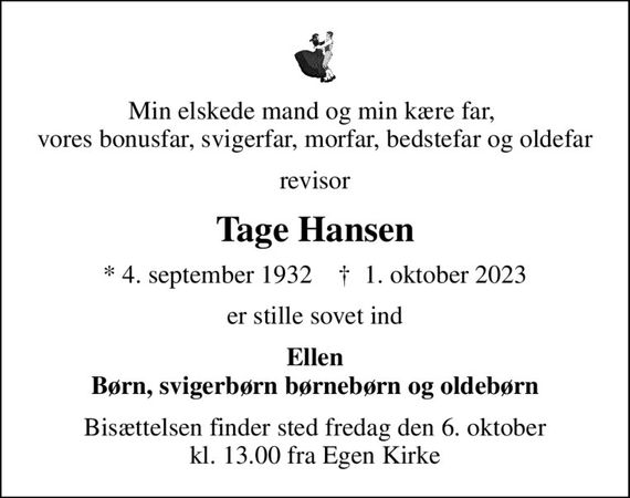 Tage Hansen | Dødsannoncer i Danmark