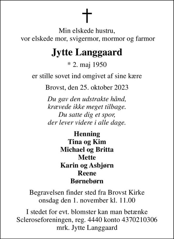 Jytte Langgaard | Dødsannoncer i Danmark