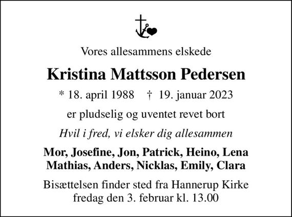 Kristina Mattsson Pedersen | Dødsannoncer i Danmark