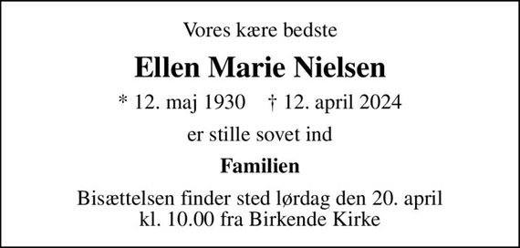 Ellen Marie Nielsen | Dødsannoncer i Danmark