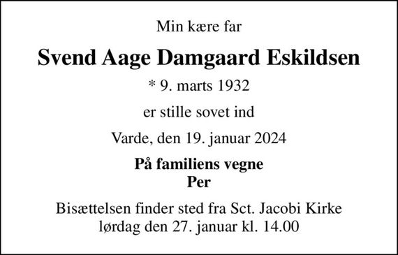 Svend Aage Damgaard Eskildsen | Dødsannoncer i Danmark
