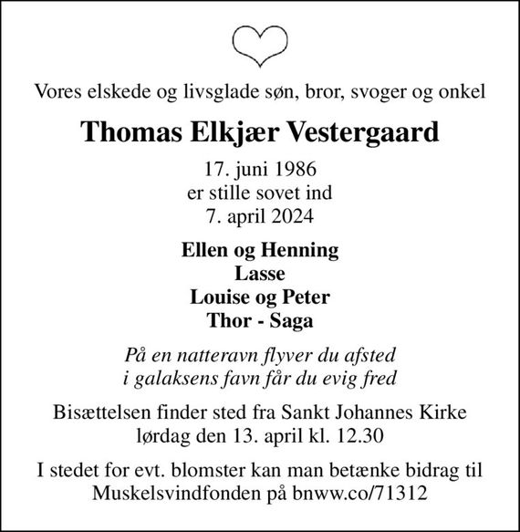 Thomas Elkjær Vestergaard | Dødsannoncer i Danmark