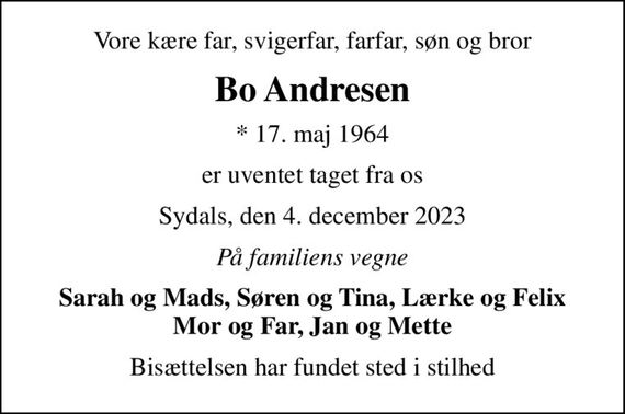 Bo Andresen | Dødsannoncer i Danmark