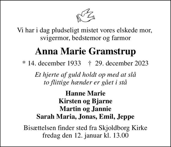 Anna Marie Gramstrup | Dødsannoncer i Danmark