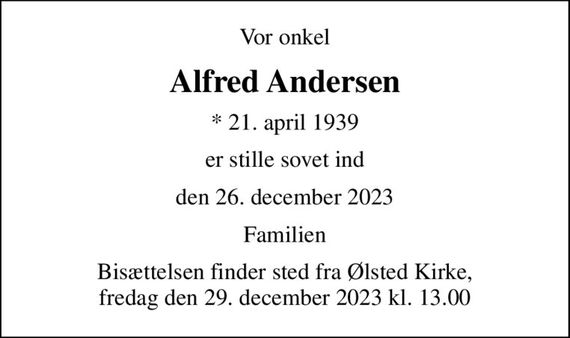 Alfred Andersen | Dødsannoncer i Danmark