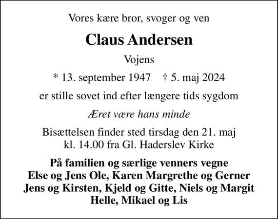 Claus Andersen | Dødsannoncer i Danmark