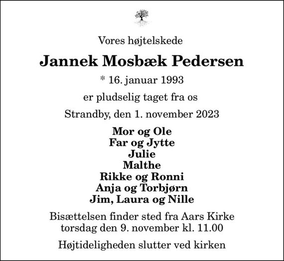 Jannek Mosbæk Pedersen | Dødsannoncer i Danmark