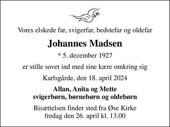 Johannes Madsen | Dødsannoncer i Danmark
