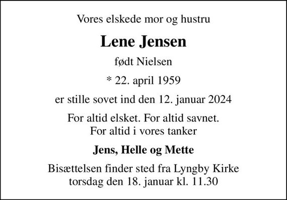 Lene Jensen | Dødsannoncer i Danmark