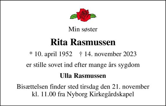 Rita Rasmussen | Dødsannoncer i Danmark