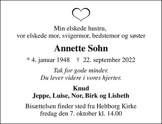 Annette Sohn | Dødsannoncer i Danmark