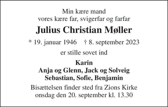 Julius Christian Møller | Dødsannoncer i Danmark