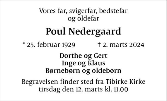 Poul Nedergaard | Dødsannoncer i Danmark