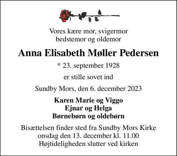 Anna Elisabeth Møller Pedersen | Dødsannoncer i Danmark