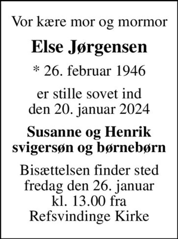 Else Jørgensen | Dødsannoncer i Danmark