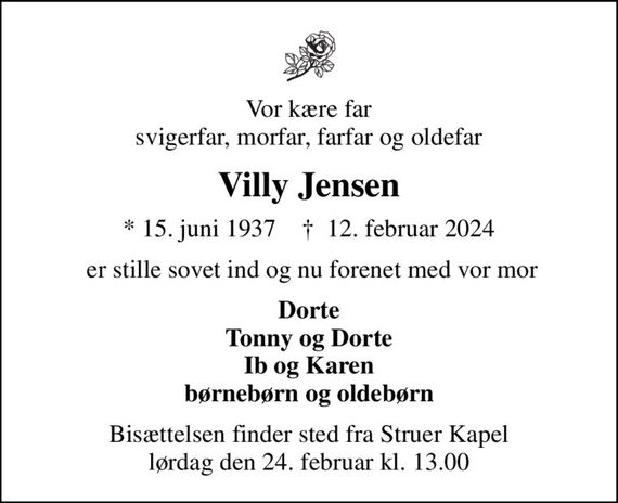 Villy Jensen | Dødsannoncer i Danmark