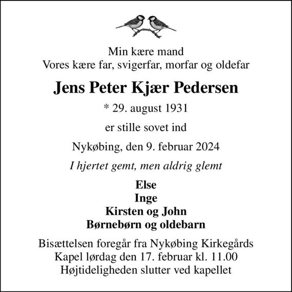 Jens Peter Kjær Pedersen | Dødsannoncer i Danmark