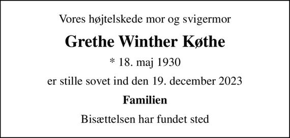 Grethe Winther Køthe | Dødsannoncer i Danmark