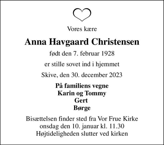 Anna Havgaard Christensen | Dødsannoncer i Danmark